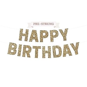 Perfect Occasion Gold Glitter Happy Birthday Pre-Strung Banner - 8 ft Strands Cardstock - Party Decorations & Decor