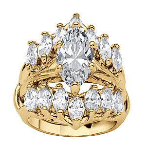 PalmBeach Goldtone or Silvertone Marquise Cut Cubic Zirconia Jacket Bridal Ring Set Size 7