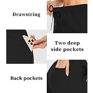 TARSE Women's Bermuda Shorts Summer Long Cotton Drawstring Loose Pocket Knee Length Shorts Yoga Casual Walking Exercise Shorts(Black,M)