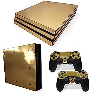 WPS Protecive Vinyl Decal Skin/Stickers Wrap Cover for PS4 Pro Console and DualShock 4 Controller Skin Set - Playstation 4 pro (Gold Glossy)