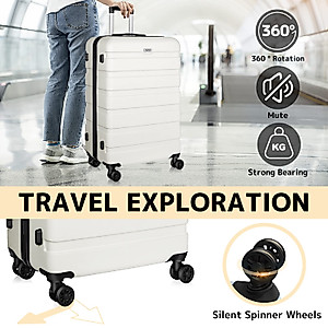 AnyZip Luggage PC ABS Hardside Lightweight Suitcase with 4 Universal Wheels TSA Lock Carry-On 20 Inch White