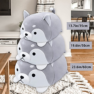 Achwishap Husky Plush Pillow 13.7‘’ Huskie Stuffed Animal,Soft Kawaii Plushie Large Hugging Pillow for Kids Girls Boys,Gray