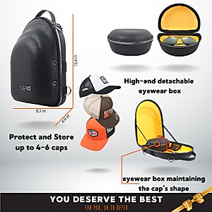 CAP10 Premium Hat Travel Case & Box - Superior Vegan Leather Cap Carrier & Organizer for Baseball Caps, New Era | Stylish Travel Hat Box for Ultimate Storage & Protection, Detachable Eyewear Box