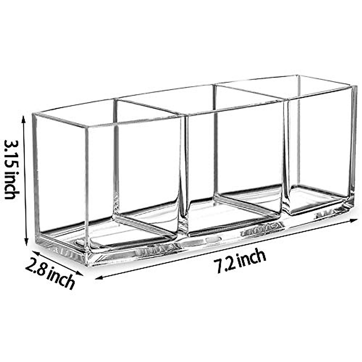 Tasybox Clear Makeup Brush Holder Organizer, 3 Slot Acrylic Cosmetic Brushes Storage, Eyeliners Eyebrow Pencil Display Case