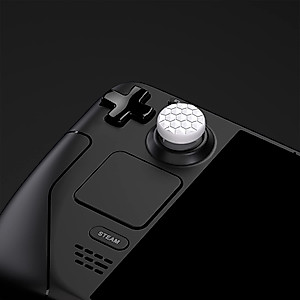 PlayVital Thumb Grip Caps for Steam Deck LCD, Silicone Thumbsticks Grips Joystick Caps for Steam Deck OLED - Diamond Grain & Crack Bomb Design White