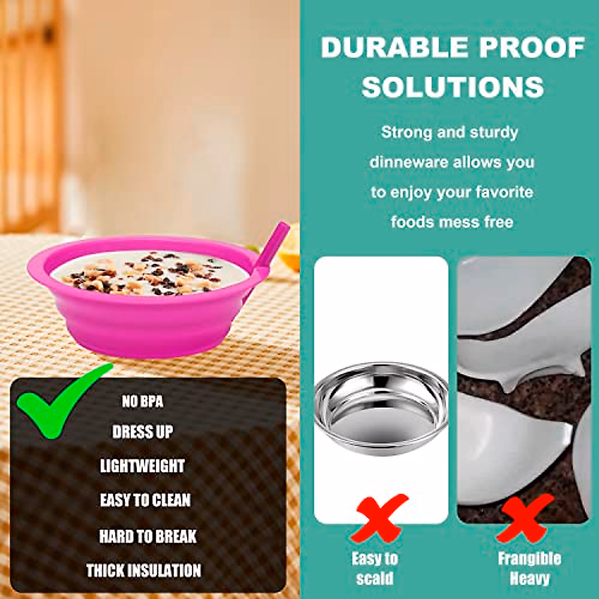 Klickpick Home Soup Cereal Bowls with Straws - Set of 8 Kids Bowls with Built-in Straws - 22 Ounce Toddler Sippy Bowls Dishwasher/Microwave Safe BPA Free