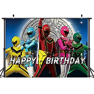 MengGeGe Power Ranger Megaforce Backdrops Teenagers Birthday Party Sign Banner Photography Background for Teenagers Picture Backdrops for Photography Birthday Resistant Fleece-Like Cloth Fabric 7x5FT
