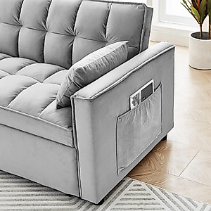 FULife Sleeper Sofa, Convertible Futon Loveseat Sofá Chair 3-in-1, Pullout Chaise Lounge Couch Bed 2-Seat with Adjustable Back for Living Room Apartment Small Space, Gray 55.2" w