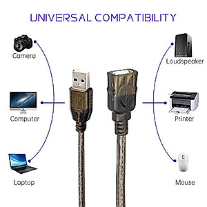 LDKCOK USB 2.0 Type A Male to A Female Active Repeater Extension Cable 50ft, High Speed 480 Mbps