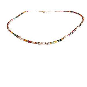 925 Sterling Silver Color Glass Beaded & Pearls & Silver Balls Choker Necklace for women, Length 14-16.5 inches / 36-42CM - Adjustable Small Dainty Necklace | Handmade by MiYa Jewelry creations