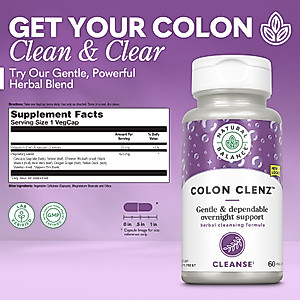 Natural Balance Colon Clenz | Herbal Colon Cleanse, Detox Cleanse, and Digestive Health Supplement - Gentle and Dependable Overnight Formula - 60-Day Guarantee (60 Servings, 60 VegCaps)