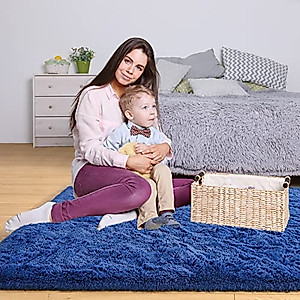 Kelarea Super Soft Shaggy Rug Fluffy Bedroom Carpets, 3x5 Feet Navy Blue, Modern Indoor Fuzzy Plush Area Rugs for Living Room Dorm Home Decorative Kids Girls Children's Floor Rugs