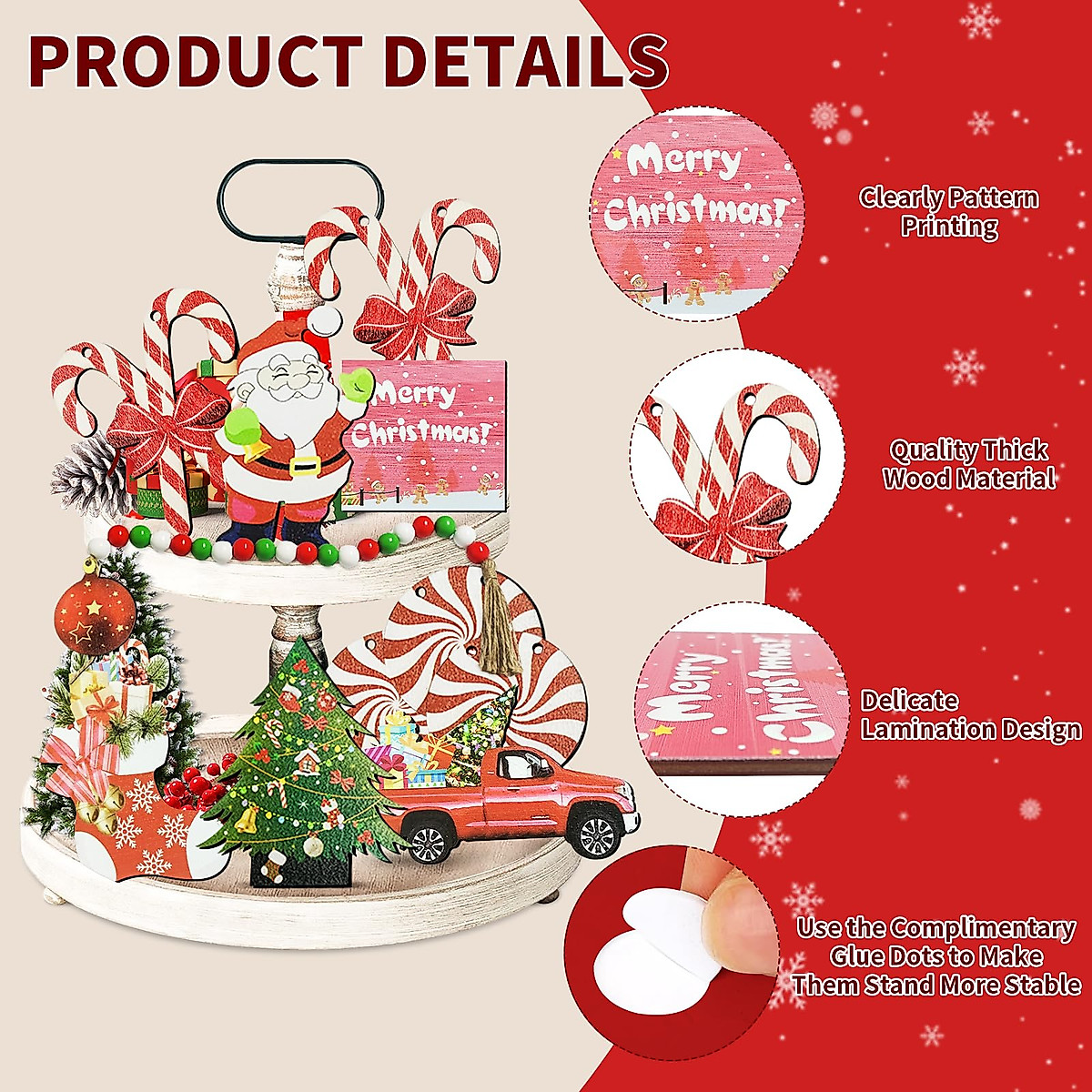 iNextstation 10 Pieces Farmhouse Tiered Tray Decor Set Dog Wooden Signs Rustic Farmhouse Decor Summer Hierarchical Tray Decorative with String Lights Tiered Tray Decorations for Home Kitchen Table