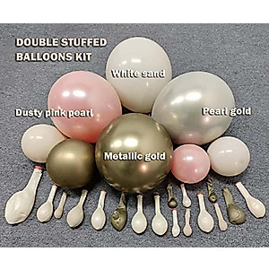 Dusty Rose Pearl Balloon Garland Double Stuffed Blush Pink Beige Balloons White Sand Nude Boho Balloon Arch Kit Metallic Gold Balloons for Baby Shower Bridal Wedding Birthday Party Decoration