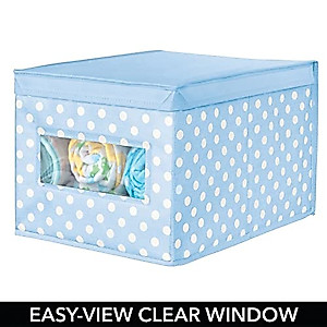 mDesign Large Soft Stackable Fabric Baby Nursery Storage Organizer Holder Bin Box with Front Window/Lid for Child/Kids Bedroom, Playroom, Classroom, Lido Collection, 6 Pack, Light Blue/White Polka Dot