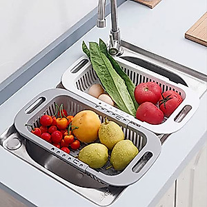 Creahappy 14inch Extendable Over the Sink Colander Strainer Basket Adjustable Strainer Sink Washing Basket Collapsible Colander Fruit Vegetable Strainer Drainer Basket for Kitchen Sink
