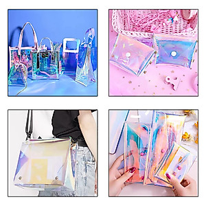 XHT 0.4mm Holographic Transparent Film Mirror Laser Iridescent TPU Vinyl Waterproof Material for DIY Hair Bows Sewing Patchwork (Iridescent-0.4mm)