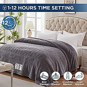 Westinghouse Electric Blanket Twin Size, Soft Plush Sherpa Heated Blanket with 10 Heating Levels & 1-12 Hours Auto-Off, Machine Washable, 62x84 inches, Darkgrey