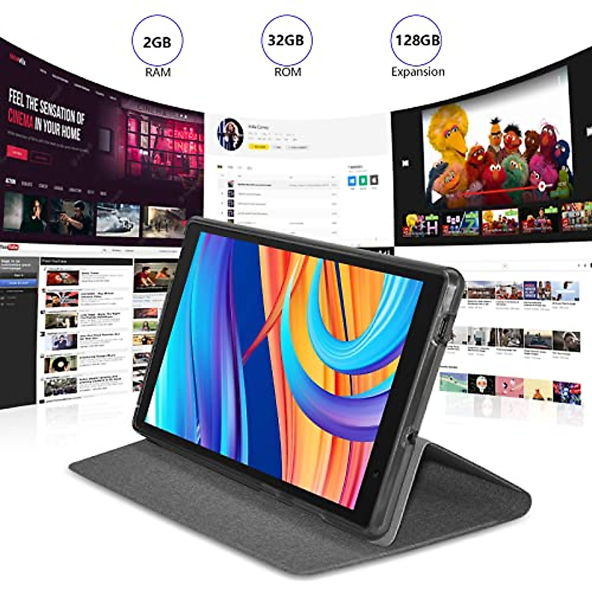 CUPEISI Tablet 8 inch Quad-Core RAM 2GB+ROM 32GB Android 11 Tablets 1280 * 800 IPS HD Display 4300mAh Battery, 2MP+5MP Dual Camera, Tablets Include Leather Case