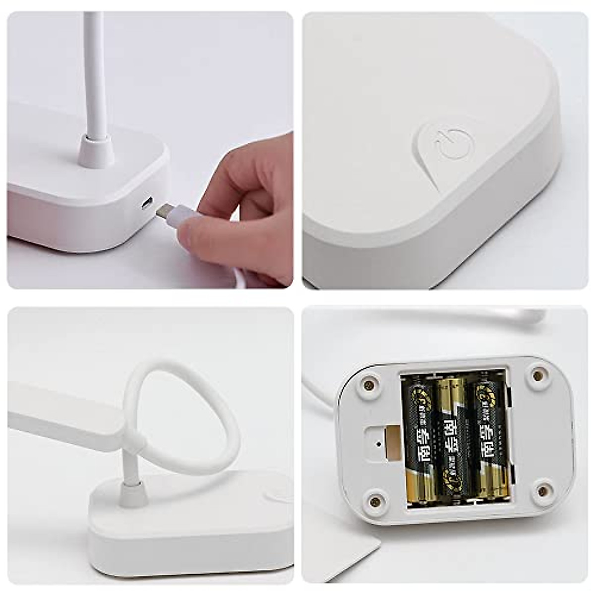 Battery powered desk lamp,White desk lamp with usb charging port,Small table cordless lamp,Desk lamps for home office,Mini portable light,Suitable for children at home to study and reading books