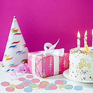 440 Pcs Glitter Gender Reveal Paper Confetti Round Paper Confetti Pink Blue Table Confetti Gold Letter Confetti Double Side Print Party Confetti for Baby Shower Gender Reveal Party (Classic Style)