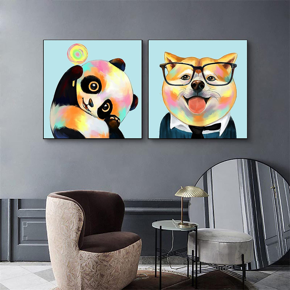 DIY 5D Diamond for Painting Kit 2Pack for Adults Kids Shiba Inu Dog and Panda Diamond Painting,12''x12''Full Drill Round Crystal Rhinestone Painting for Stress Relief Home Wall Mural Decor Art Crafts