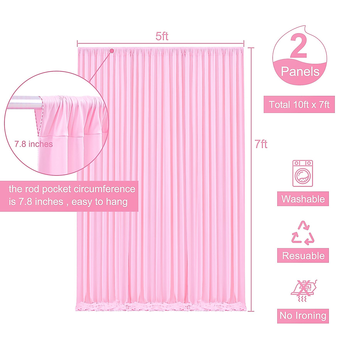 Pink Backdrop Curtain for Parties Baby Shower Wrinkle Free Pink Photo Curtains Backdrop Drapes Fabric Decoration for Weddings Birthday Party 5ft x 7ft,2 Panels