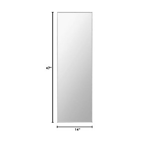 LVSOMT Full Length Mirror, 47"x14" Full Body Mirror, Wall Mounted Mirror, Over The Door Hanging Mirror, Long Mirror for Bedroom Living Room Locker Room, Aluminium Alloy Frame (Silver)