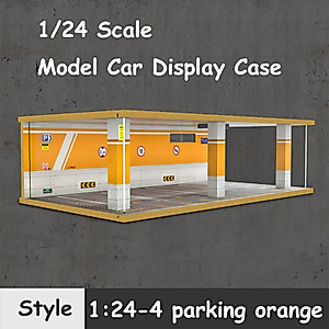 1/24 Scale Die-cast Car Garage Display Case with Clear Acrylic Cover and LED Lighting for 4 Parking Space (1:24-4 Parking Green)