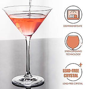 FAWLES Crystal Martini Glasses Set of 4, 9 Ounce V-Shape Straight-stemmed Classic Clear Cocktail Glasses Set, Wine Gift for Engagement Party,Work Gatherings, Housewarming