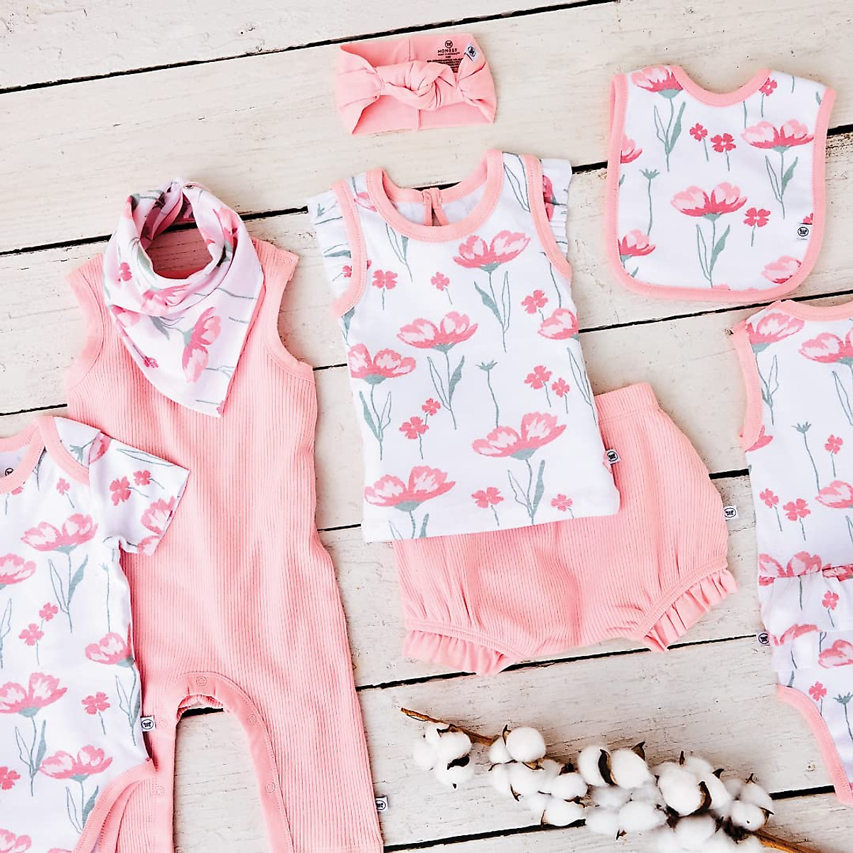 HonestBaby Multipack Gift Bundle Sets Mix Match Outfits 100% Organic Cotton for Newborn Infant Baby Boys, Girls, Unisex, 6-Piece Strawberry Pink Floral, Preemie