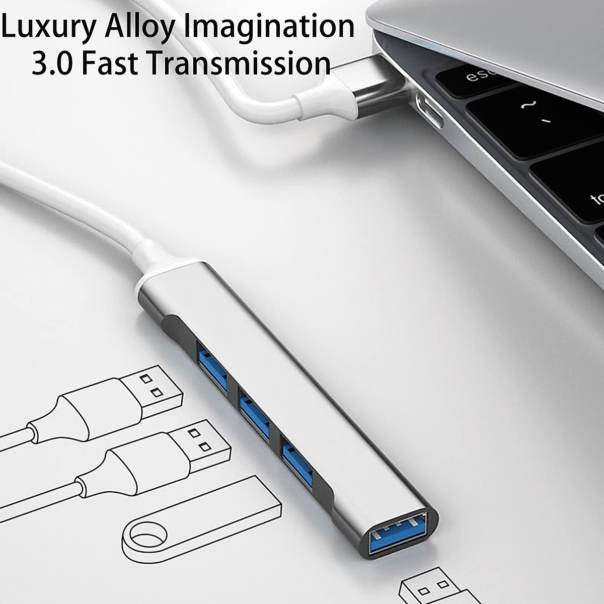 ZTGDUSB Hub 4 in 1 Multifunctional High Speed Driver-Free Fast Heat Dissipation File Transfer Portable Type-C USB 3.0 Docking Station Multi Splitter Adapter PC Accessories Silver B