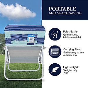 Caribbean Joe Folding Beach Chair, 1 Position Lightweight and Portable Foldable Outdoor Camping Chair with Carry Strap, Horizon Stripe