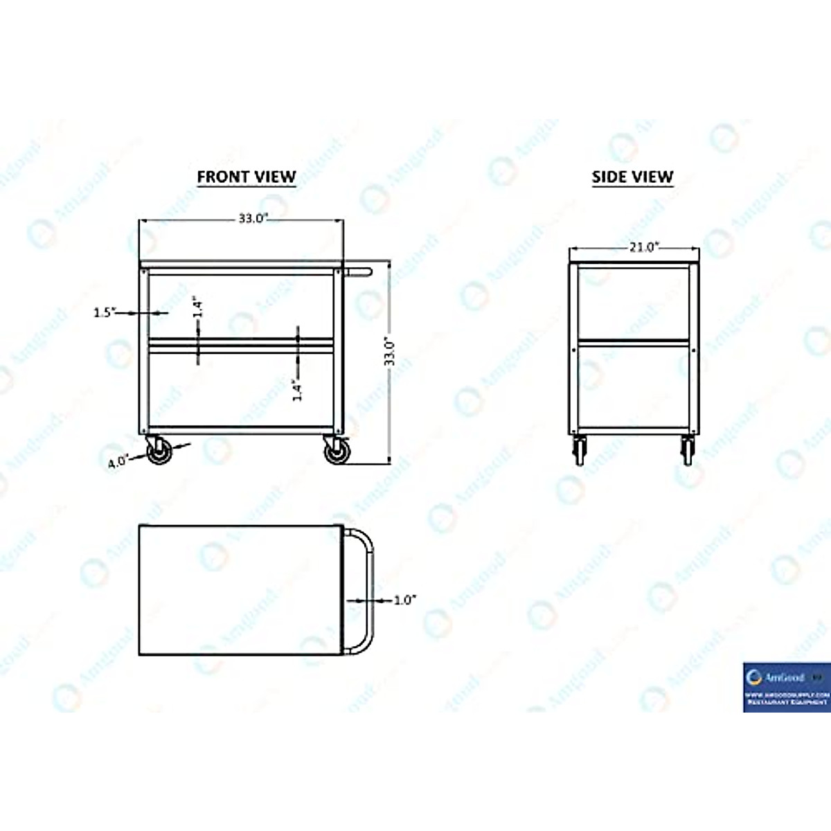 AmGood Stainless Steel Utility Cart | 21" Wide X 33" Long X 33" High | 3 Shelf Metal Utility Cart on Wheels with Handle | for Home & Business Use