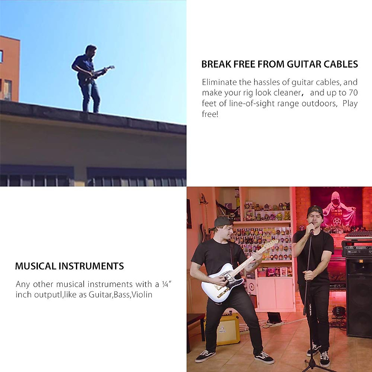 Xvive U2 Guitar Wireless System Guitar Wireless Transmitter and Receiver 2.4GHz, 4 Channels for Amplifier,Electric Guitar,Bass,Violin