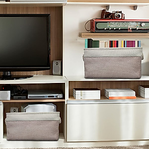 Protecu Storage Basket Bins Organizer Fabric Toy Basket with Handles - Large Baskets for Organizing Gifts Empty Shelves Closet (White & Pink, 16.1x12.2x7.9 inch)