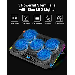 Laptop Cooling Pad with 5 Cooling Fans, Laptop Fan Cooling Pad for 14-17 Inch, Gaming Laptop Cooler Stand with 6 Height Adjustable, Notebook Cooler Pad with Two USB Port [2022 Version]