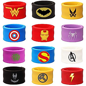 ATP ADT 12PCS Superhero Slap Bracelet for Kids Boys & Girls - Superhero Birthday Party Supplies Favors - Super Hero Avengers Toys - Comic Super Hero Party Stickers (50 Pack) Carnival Prizes