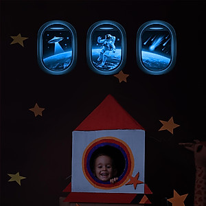 Glow in The Dark 3D Space Wall Decals, Set of 3 Galaxy Window Stickers for Wall, Space Themed Room Decor for Kids Boys (Blue)