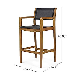 Christopher Knight Home Calista Acacia Wood Barstools with Outdoor Mesh (Set of 2), Teak and Black