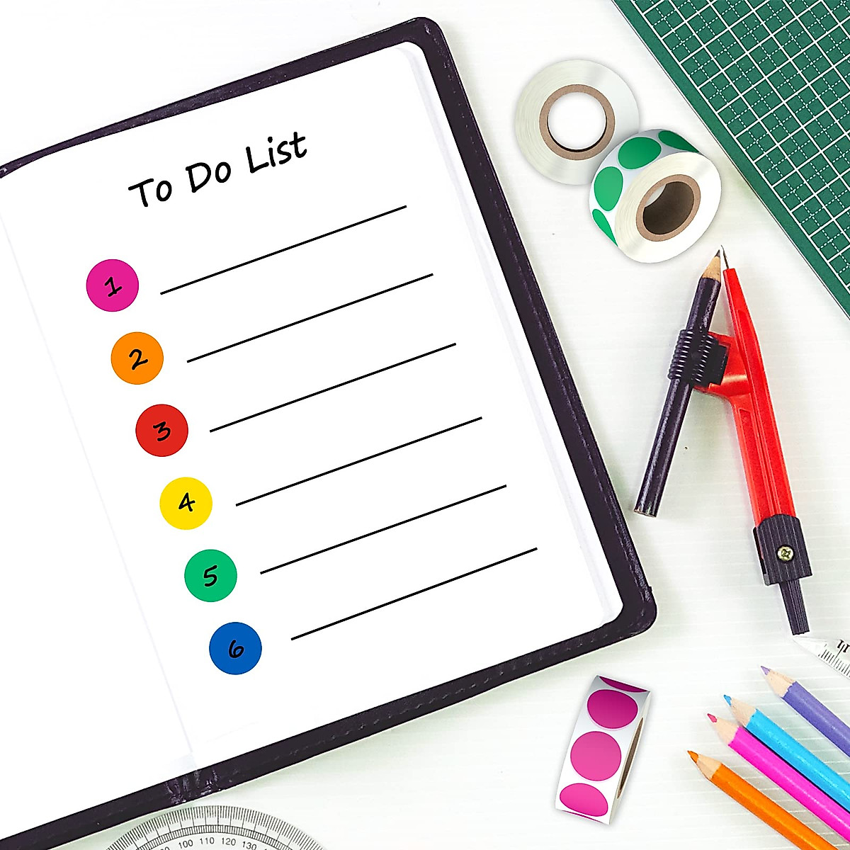 Misofuki 3000 PCS 3/4" Round Color Coding Circle Dot Labels Includes Bright Yellow Green Red Pink Orange Blue(6 Rolls,500 Labels/Roll)