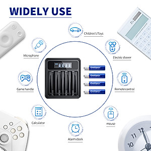 Doublepow AAA Lithium Batteries with LCD Battery Charger,Lithium AAA Batteries with 4 Slot Individual Battery Charger,Rechargeable AAA Battery,Triple AAA Batteries,8 Pack of AAA Rechargeable Battery