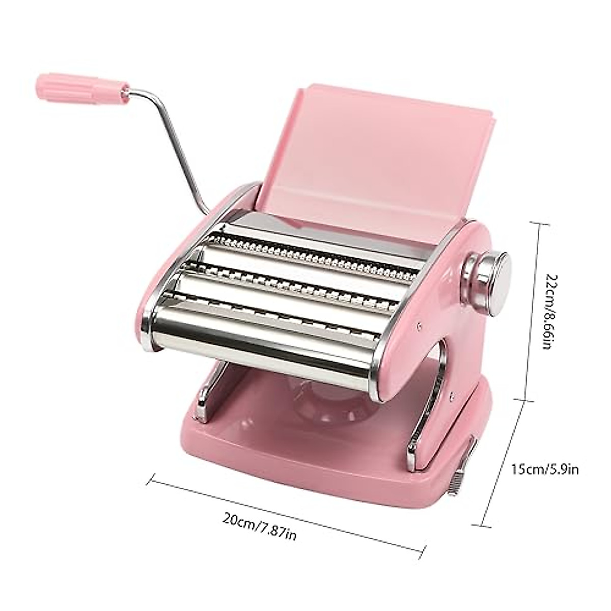 Pasta Maker Machine, Stainless Steel Manual with 6 Adjustable Thickness Settings for Home/Small Restaurants & Outdoor Camping (Pink)