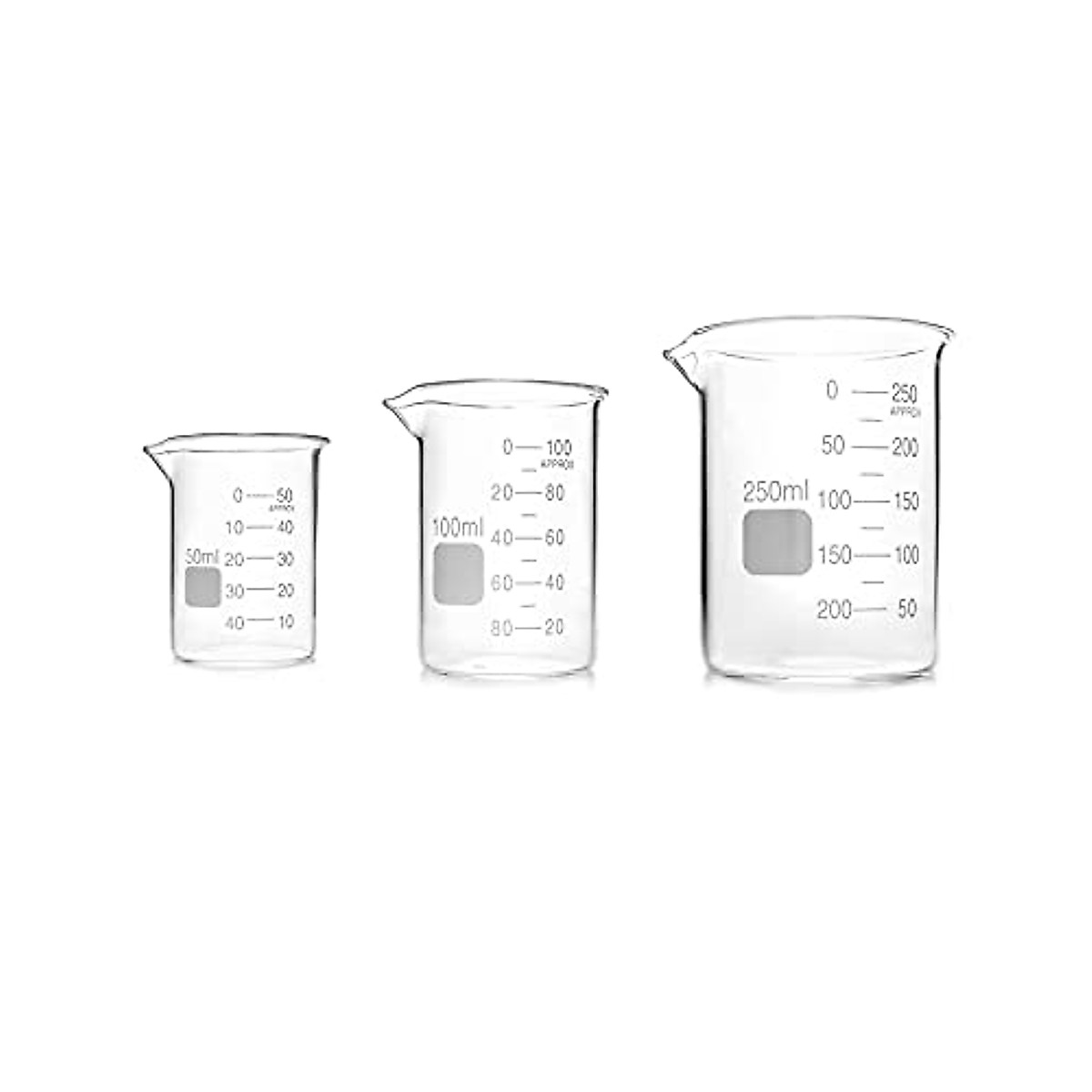 QWORK Glass Measuring Beaker Set, 3 Pcs (50ml 100ml 250ml), Graduated Measuring Low Form Glass Beaker