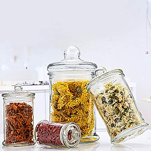 Maredash Glass Apothecary Jars,Bathroom Storage Organizer with lids - Glass canisters Jar Cotton Ball Holder Set of 4