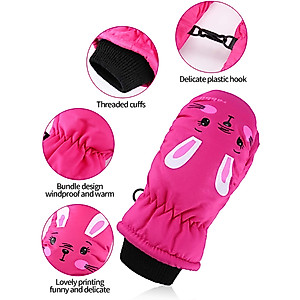 SATINIOR 2 Pairs kids waterproof mittens Girls Winter Snow mittens Warm Snow Gloves for Winter Outdoor Activities(3-5 Year,Classic Style)