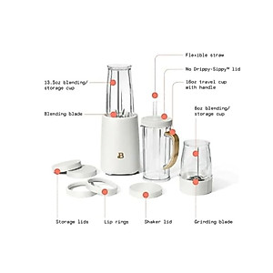 Generic Beautif*ul Personal Blender Set with 12 Pieces, by Drew Barrymore (White Icing), 13.5
