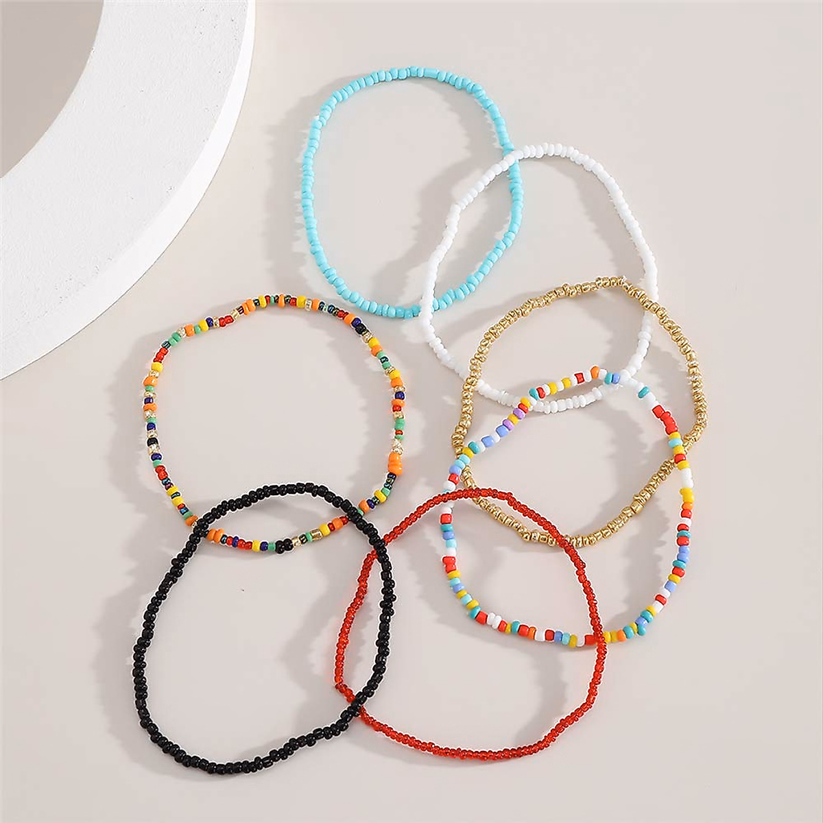 kelistom Boho Anklet for Women Teen Girls Handmade Elastic Beaded Ankle Bracelets for Women Summer Foot Jewelry (7PCS)