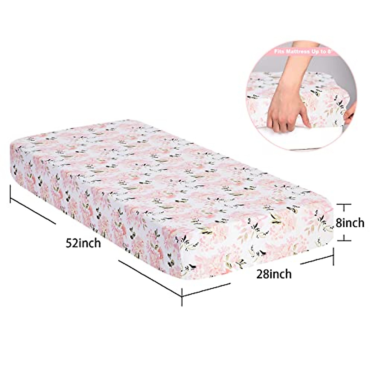 Crib Sheets Girl 2 Pack Set, 2 Pack Toddler Bed Sheets Set, Floral Print Fitted Crib Sheet for Standard Crib & Toddler Mattress, Size 28 x 52 inches, Pink N Floral