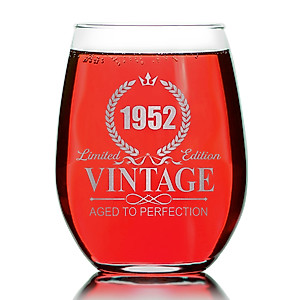 Promotion & Beyond Vintage 1952 Stemless Wine Glass - Funny 70th Birthday Gift For Moms Grandmas Stepmoms Aunts Sisters Wife Friends From Daughter Son Grandchildren Husband Friends